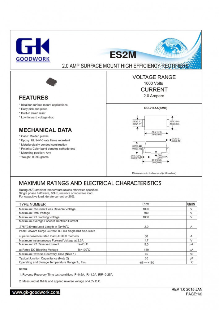 GOODWORK ES2M datasheet page 1