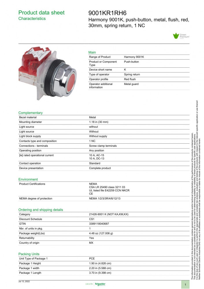 9001KR1RH6 technical document page 1