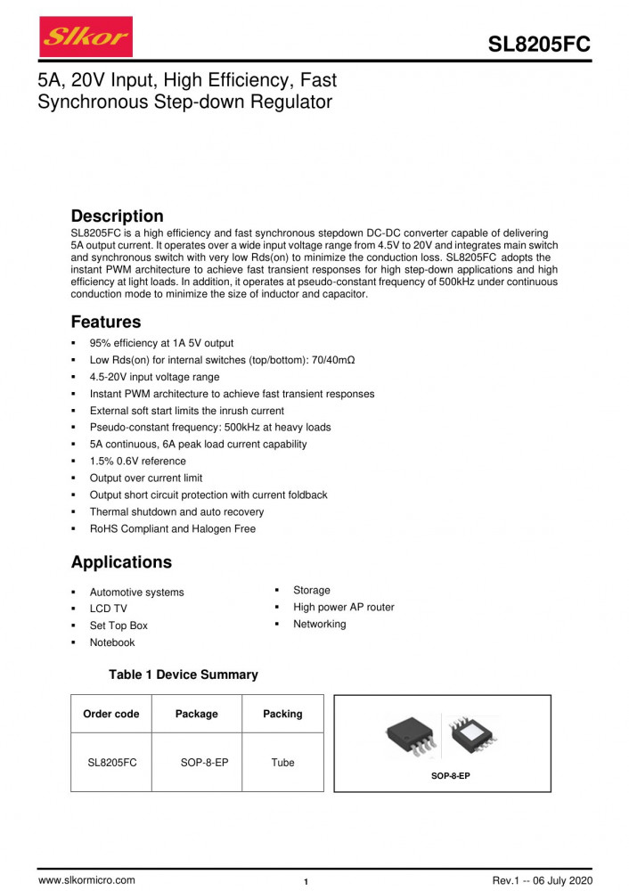 SL8205FC datasheet page 1