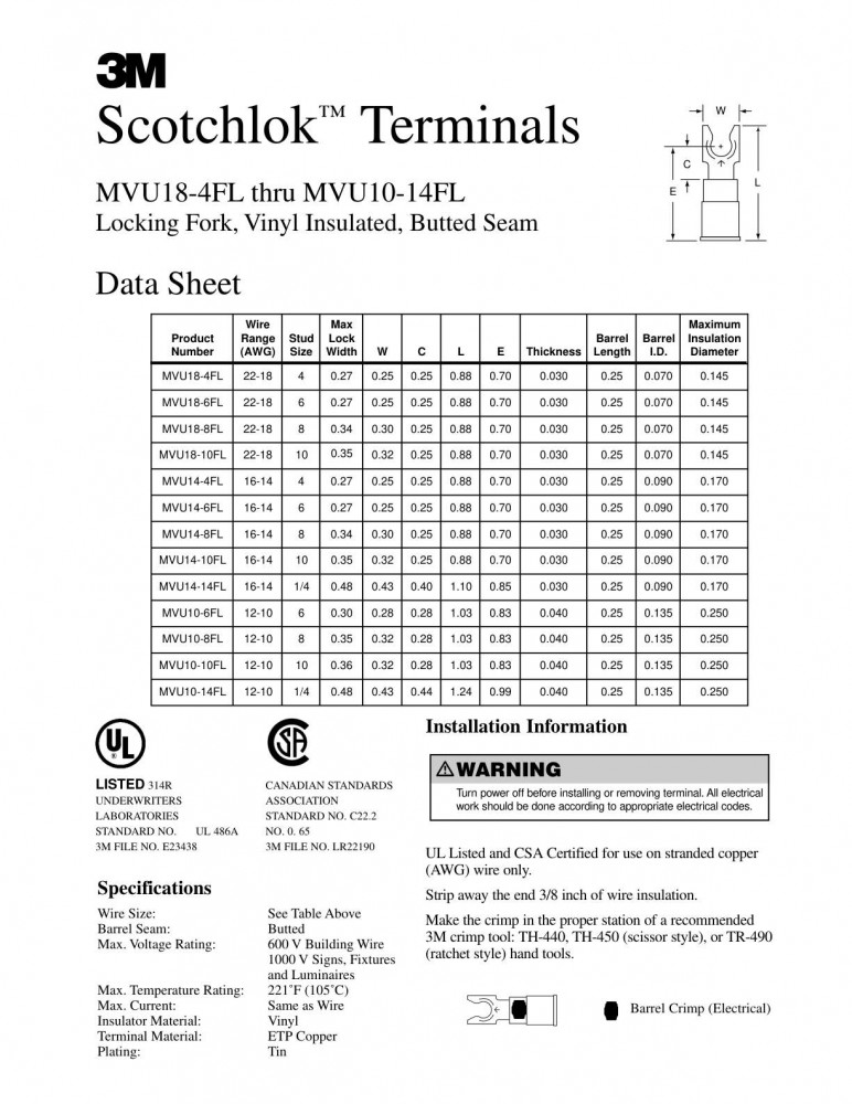 3M MVU14-10FLK technical datasheet page 1