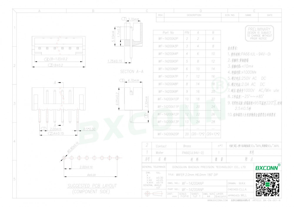 BXCONN WF-1A200AxP product drawing