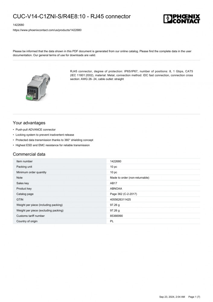 Phoenix Contact 1422680 datasheet page 1