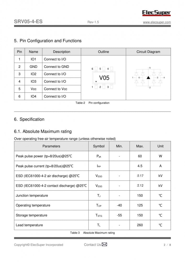 SRV05-4-ES datasheet page 2