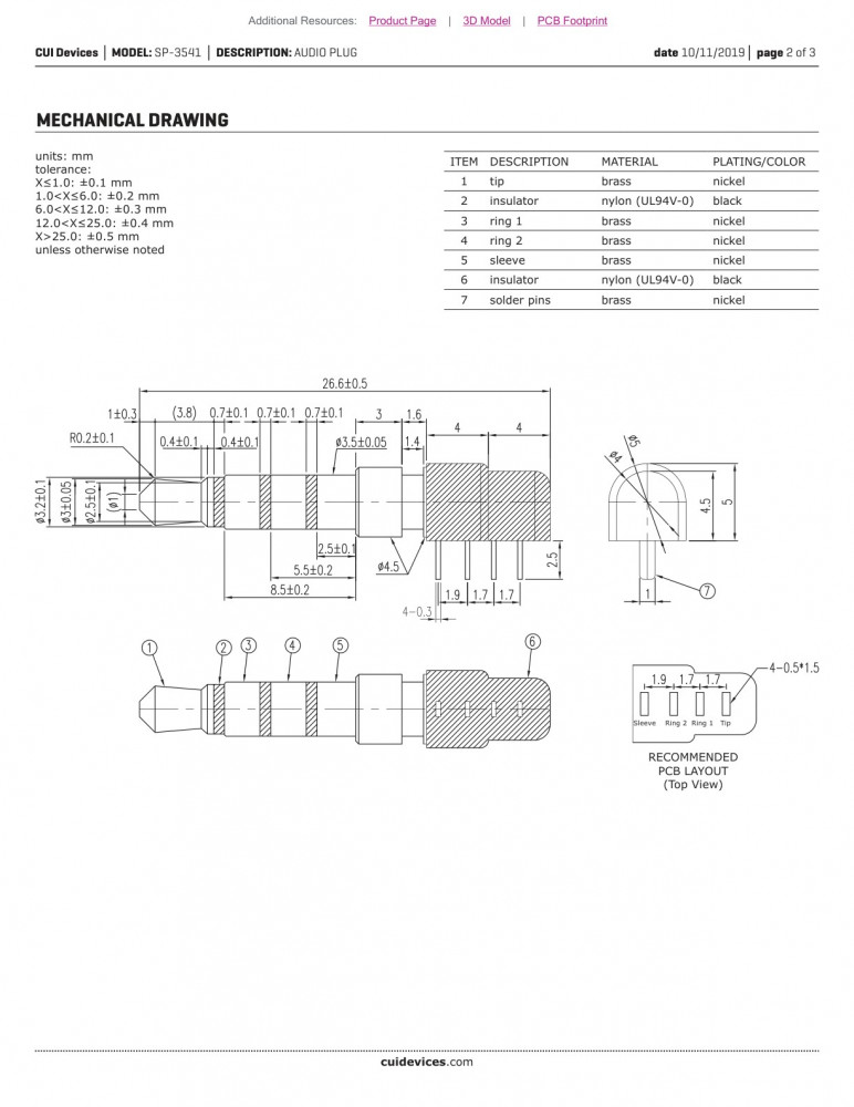 CUI SP-3541 datasheet page 2