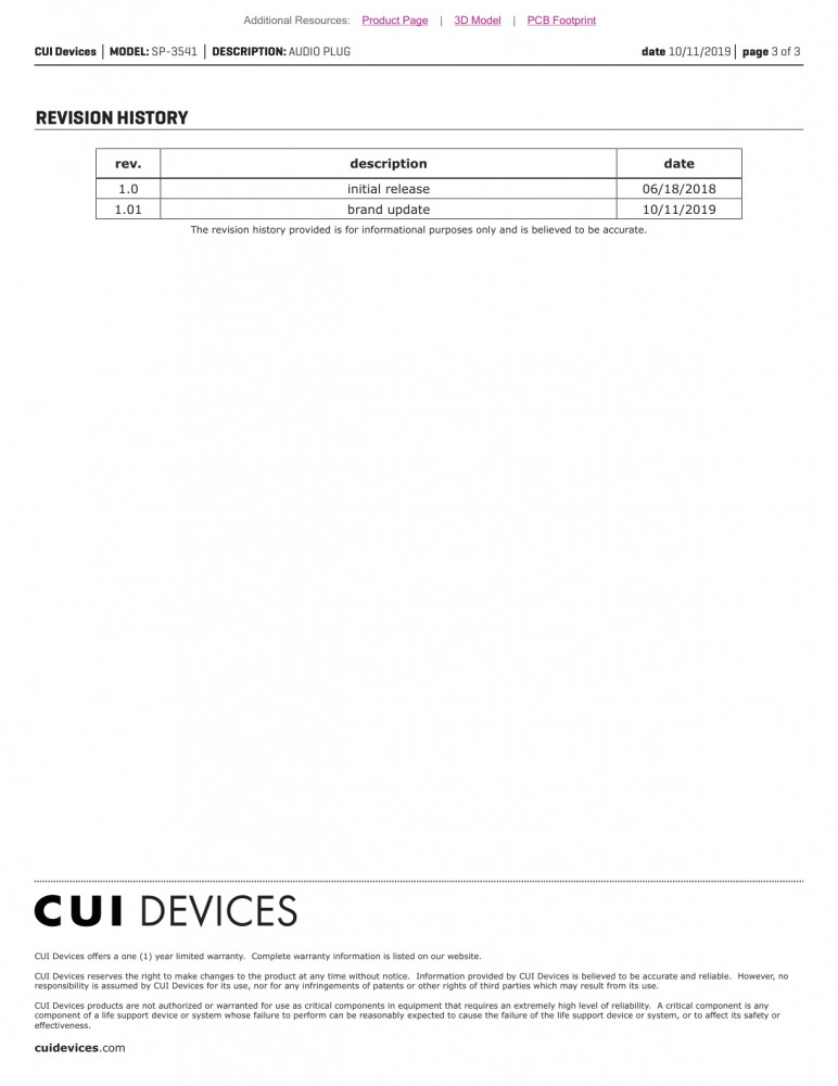 CUI SP-3541 datasheet page 3