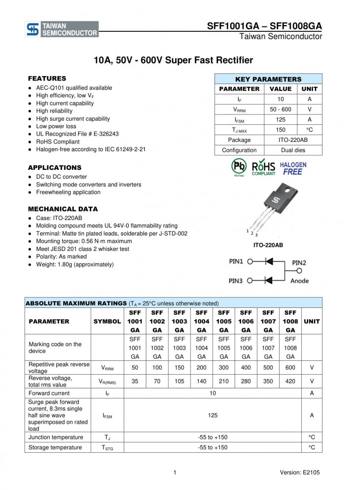 SFF1001GA datasheet page 1