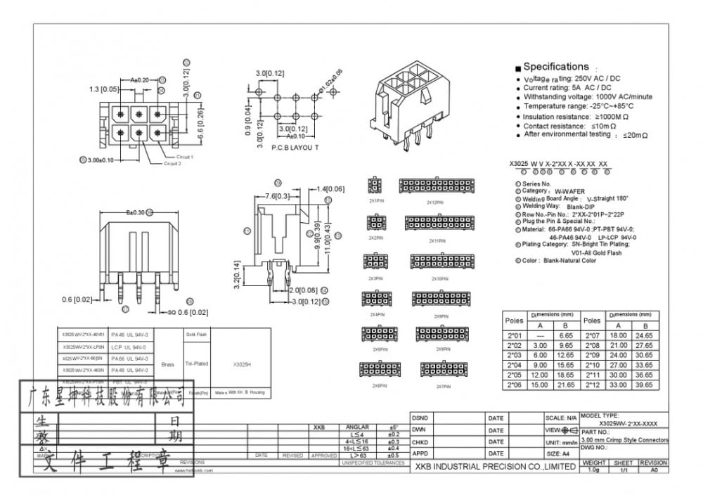 X3025WV series technical drawing page 1