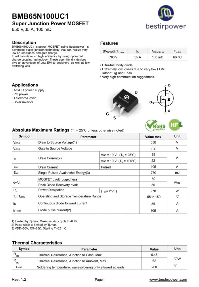 BMB65N100UC1 datasheet page 1