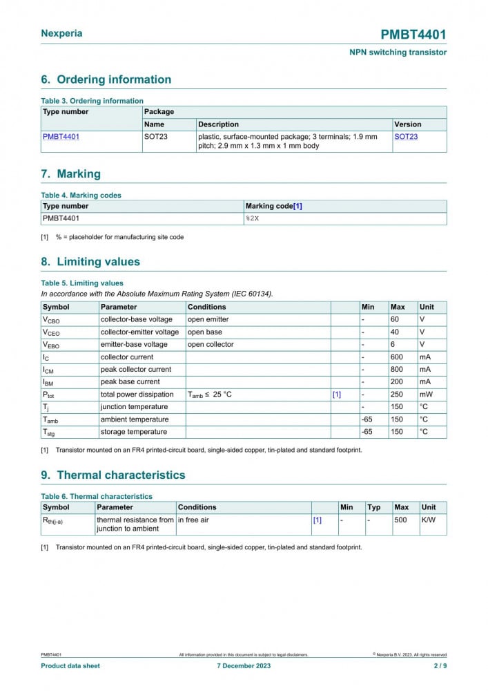 PMBT4401 datasheet page 2