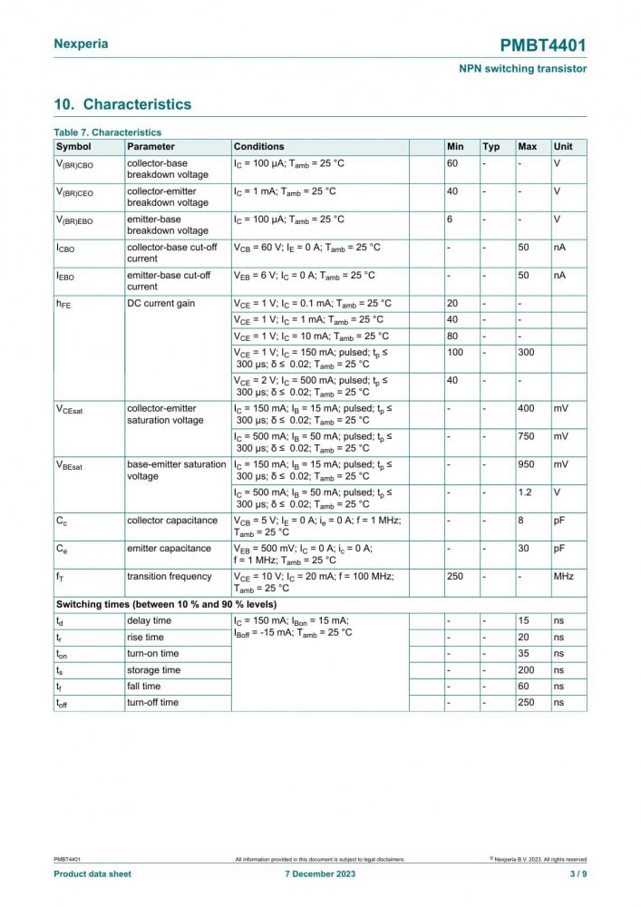 PMBT4401 datasheet page 3