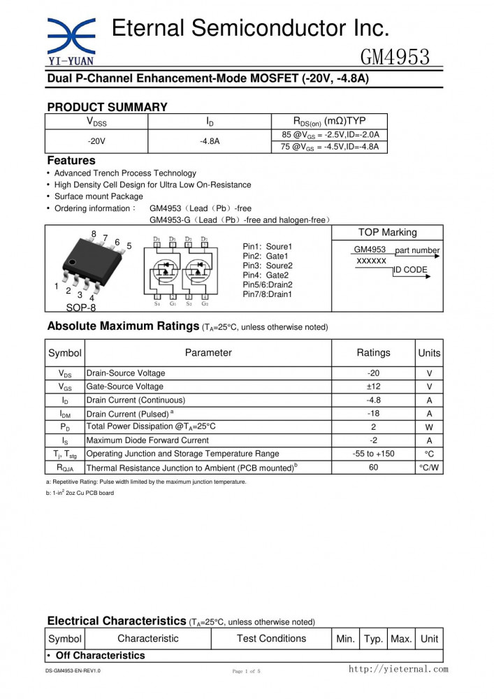 GM4953 datasheet page 1