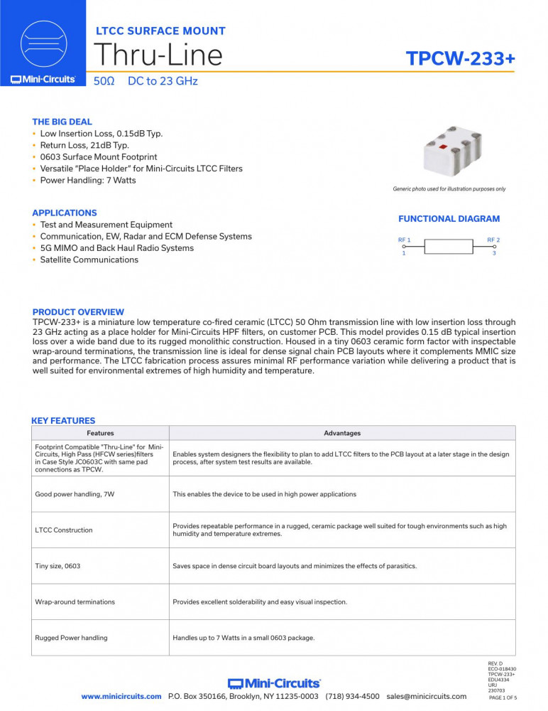 TPCW-233+ datasheet page 1