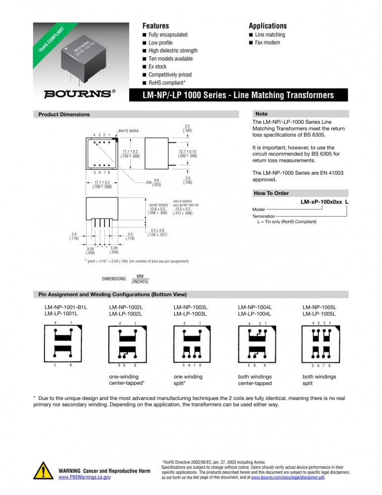 BOURNS LM-NP 1000 Series document page 1