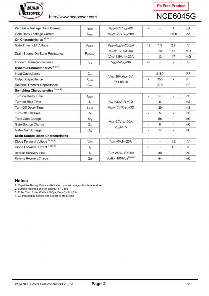 NCE6045G datasheet page 2