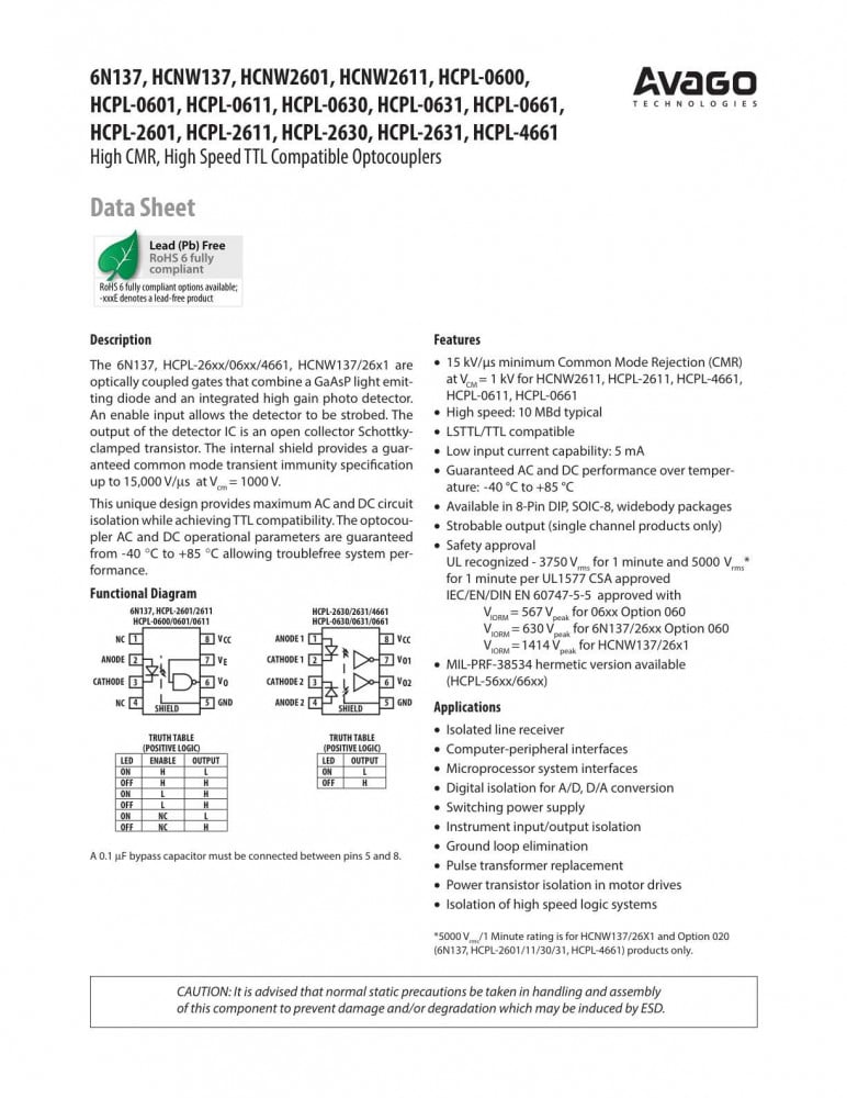 HCPL-0600 datasheet page 1