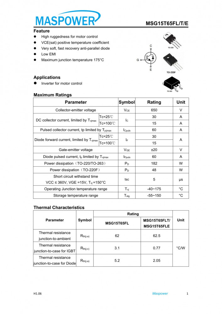 MSG15T65FLT datasheet page 1