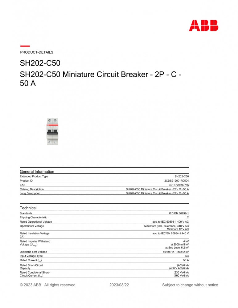 SH202-C50 technical document page 1