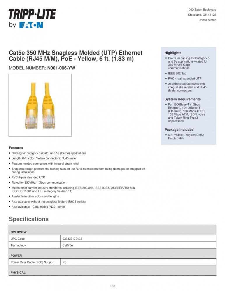 N001-006-YW technical document page 1