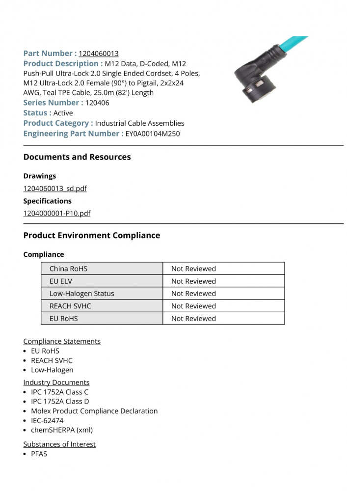 Molex product specification document page 1