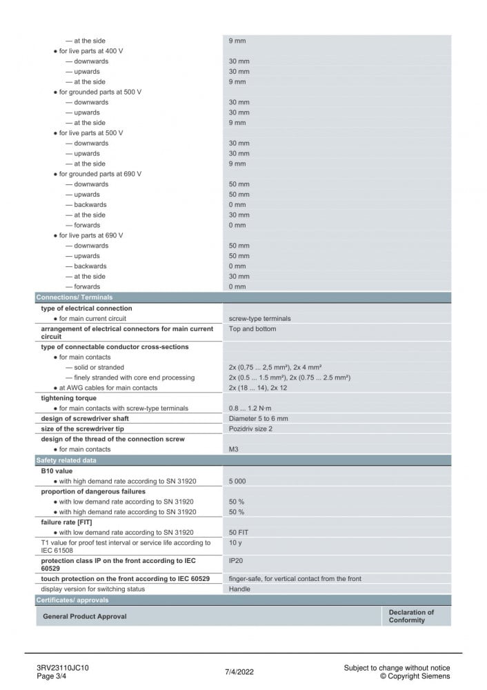 3RV23110JC10 technical document page 3