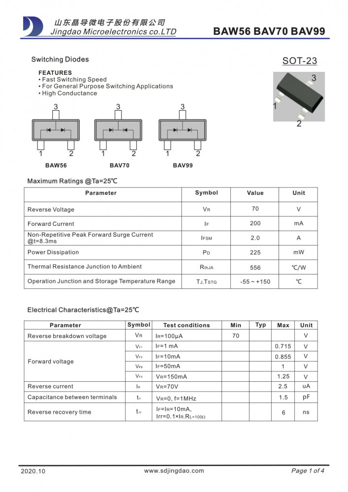 BAV70 datasheet page 1