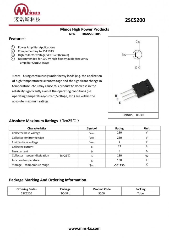 2SC5200 datasheet page 1