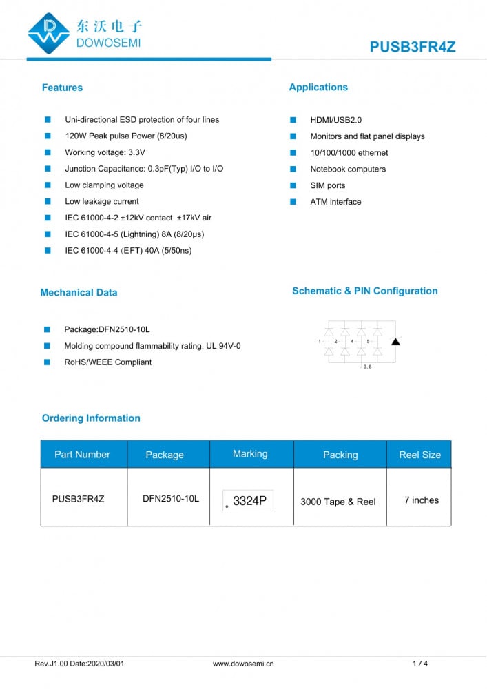 PUSB3FR4Z datasheet page 1