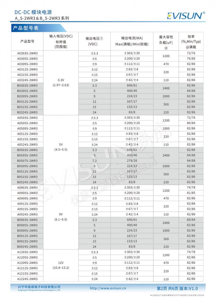 EVISUN B0507S-2WR3 datasheet page 2