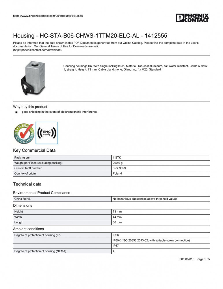 Phoenix Contact 1412555 product documentation page 1