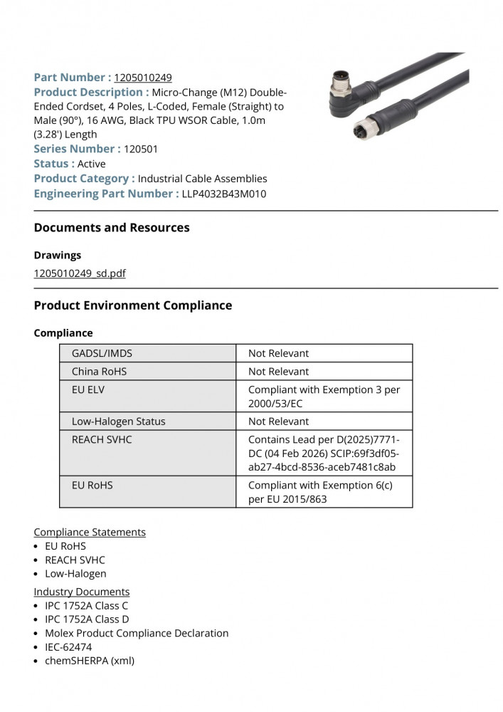 Molex Series 38720 insulated turret terminal assembly drawing, page 1