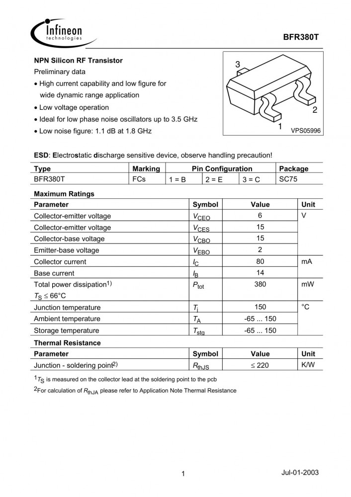 BFR380T datasheet page 1