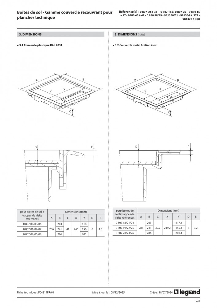 Legrand floor-box technical document, page 2