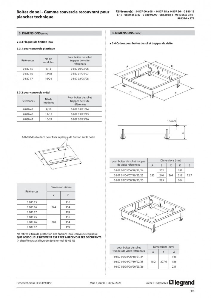 Legrand floor-box technical document, page 3