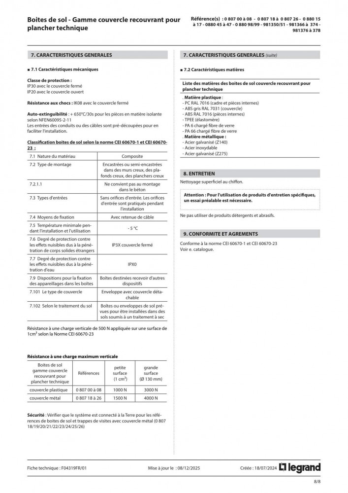 Legrand floor-box technical document, page 8