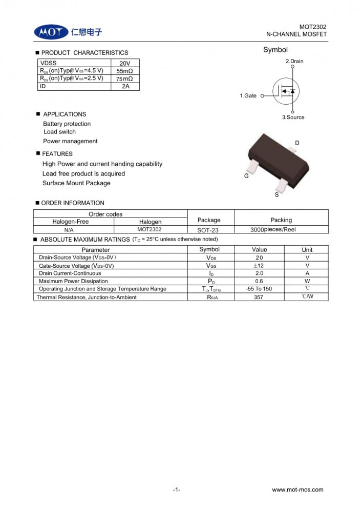 MOT 2302 datasheet page 1