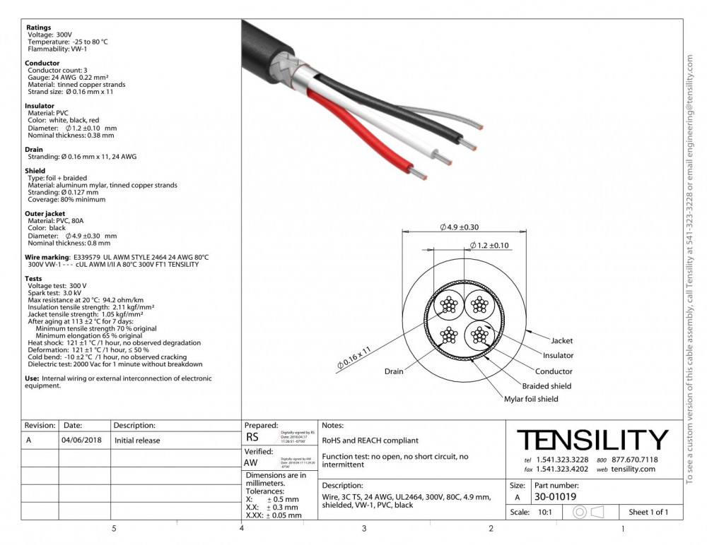 Tensility 30-01019 product drawing and specification image