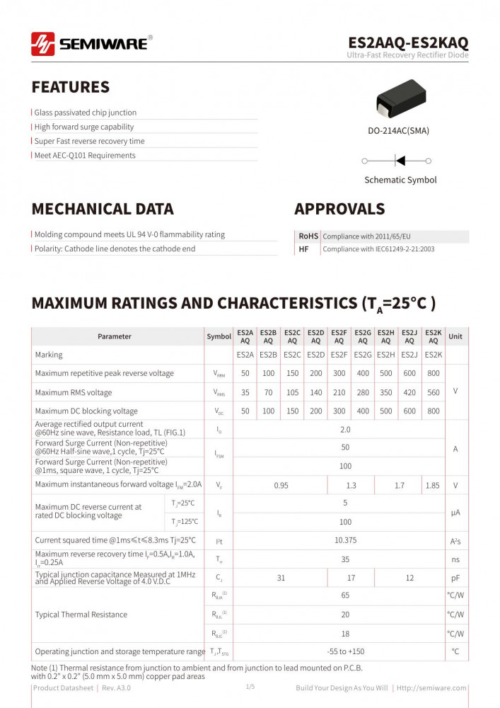 SEMIWARE ES2BAQ datasheet page 1