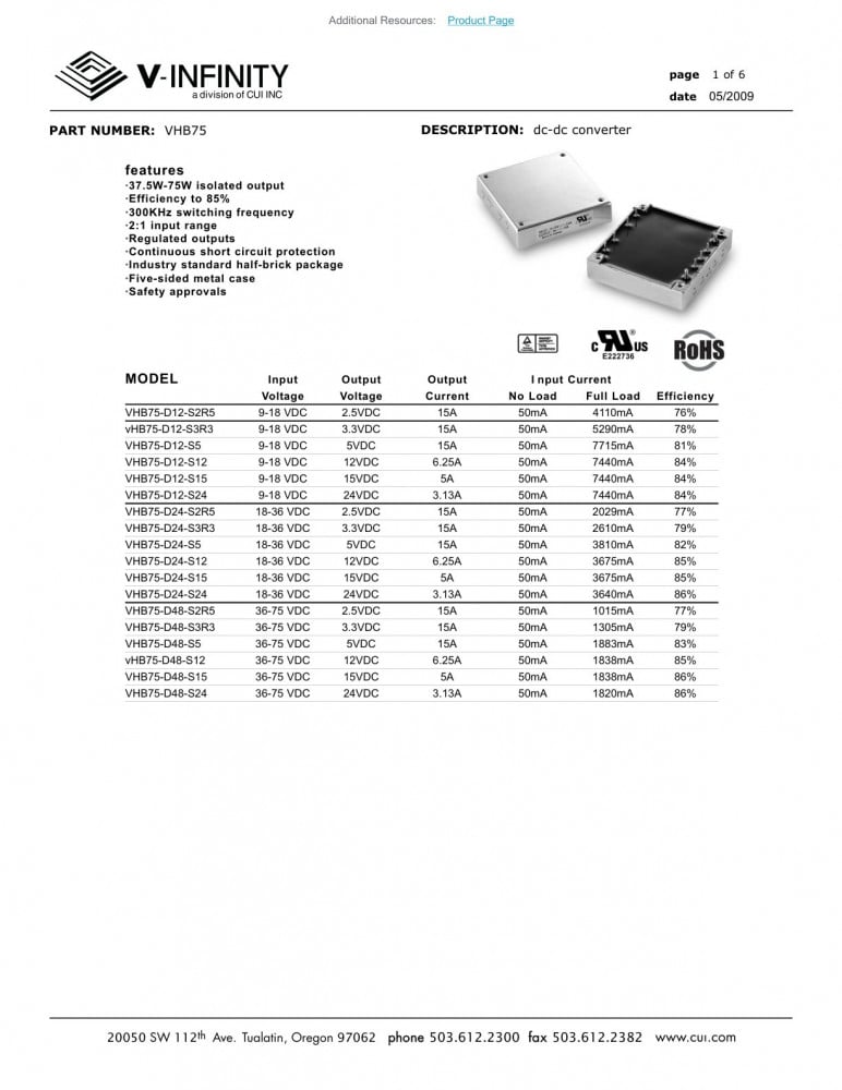VHB75 datasheet page 1