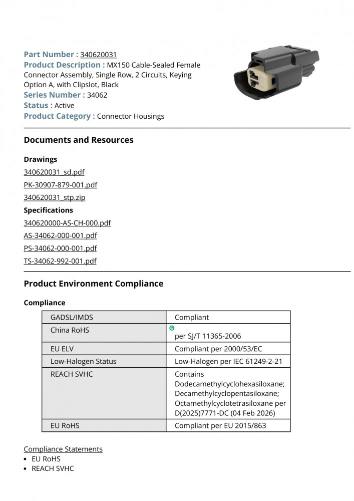 Molex 340620031 technical document image, page 1