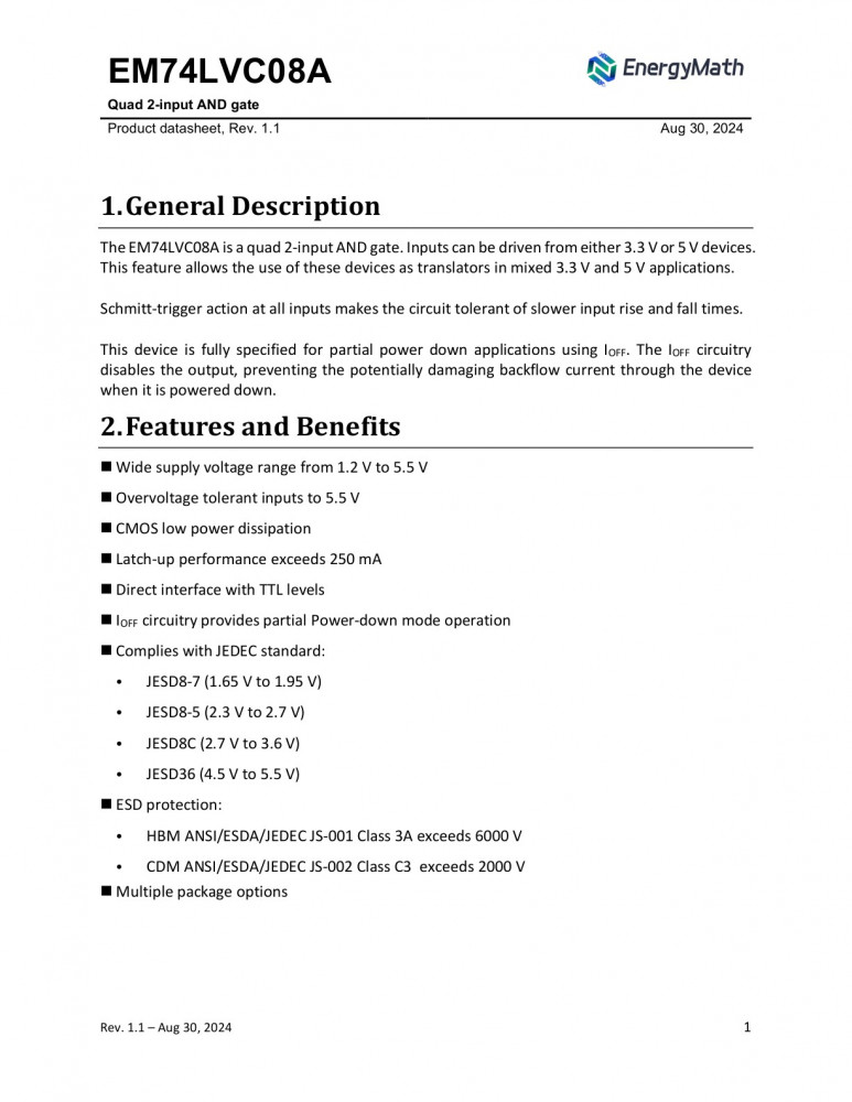 EM74LVC08AD datasheet page 1