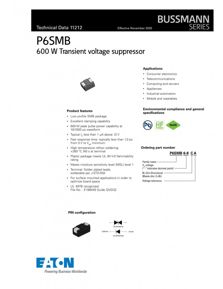 EATON P6SMB datasheet page 1