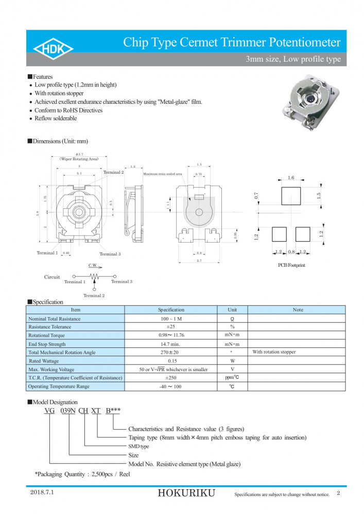 HDK VG039NSNXTB103 datasheet page 2