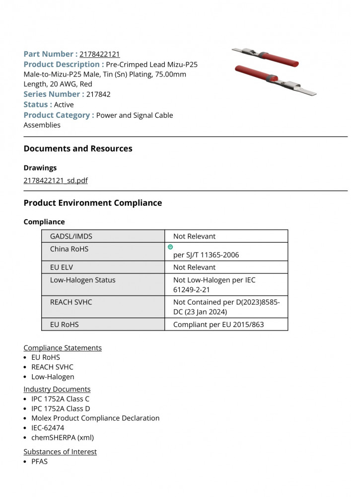 MOLEX 2178422121 technical document, page 1