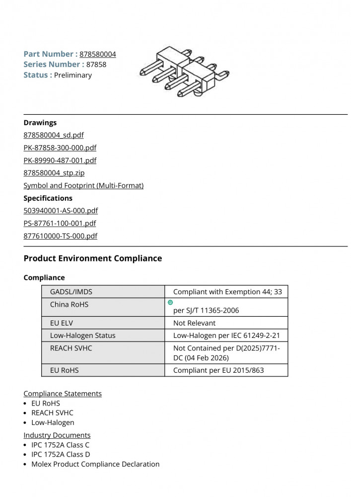 MOLEX 878580004 technical document image 1