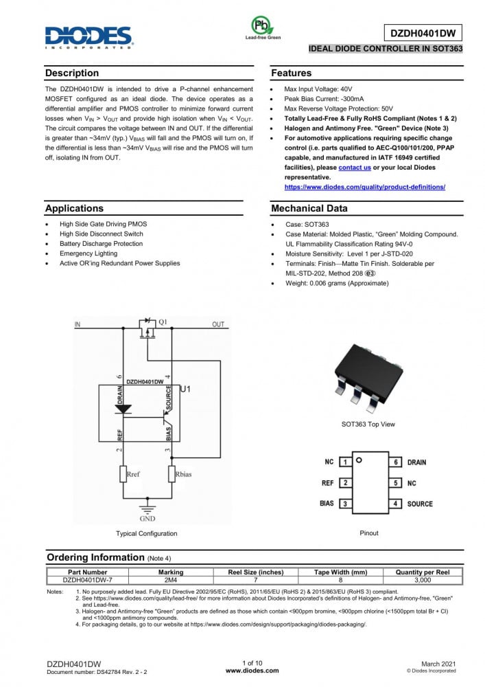 DZDH0401DW-7 datasheet page 1