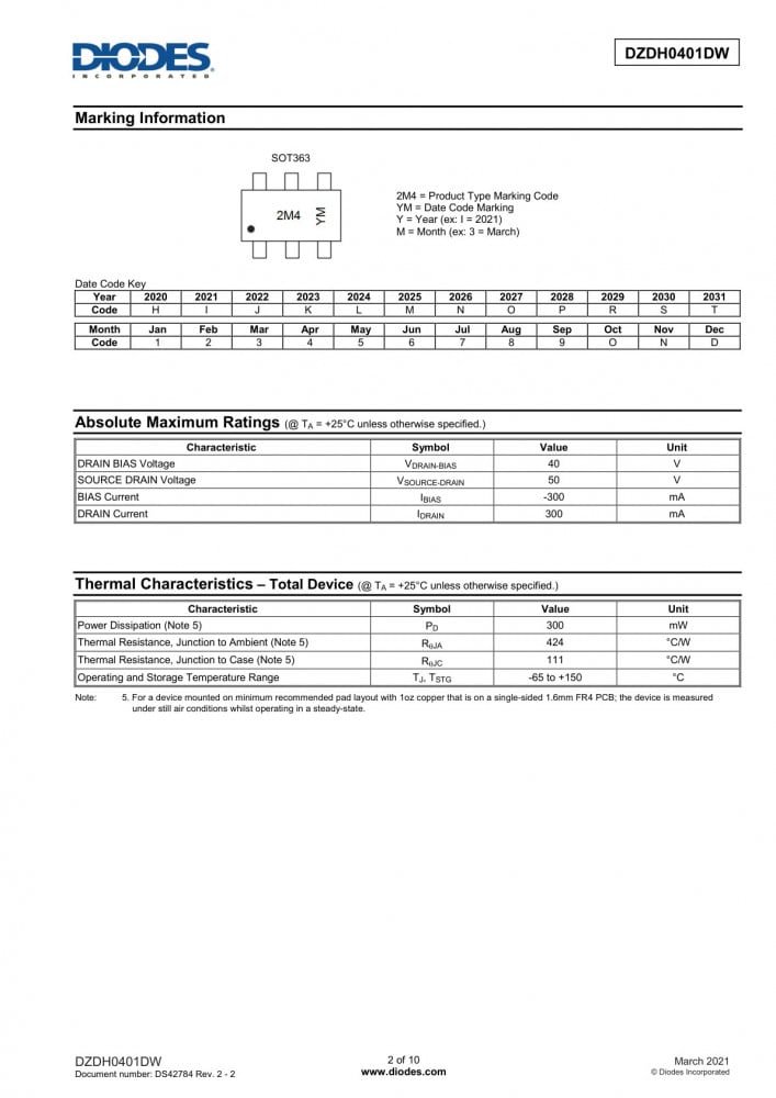 DZDH0401DW-7 datasheet page 2