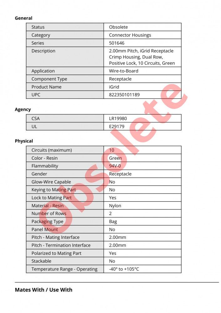 Technical document image 2 for MOLEX 5016461006