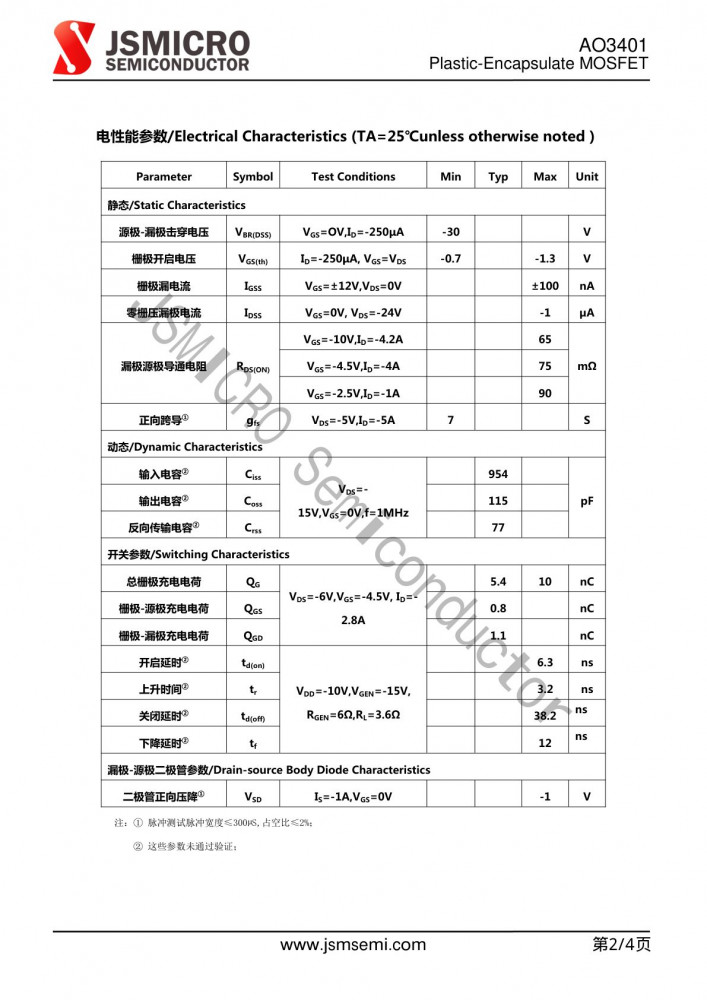 AO3401 datasheet page 2