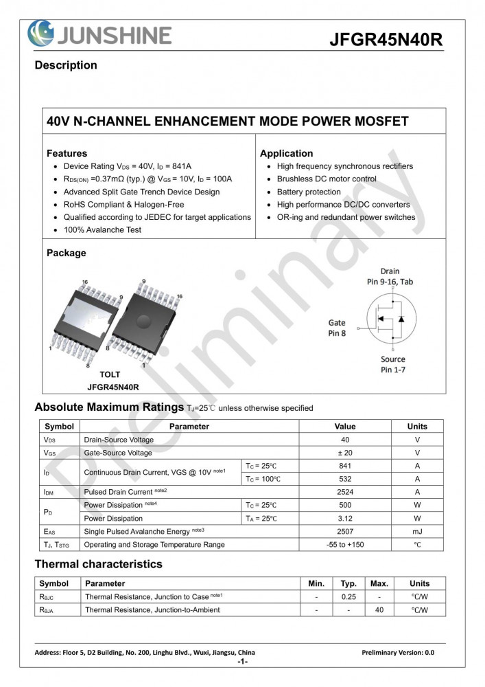 JFGR45N40R datasheet page 1