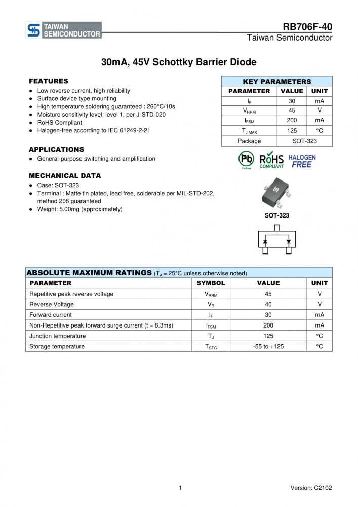 RB706F-40 datasheet page 1